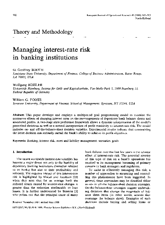 (PDF) Managing interest-rate risk in banking institutions