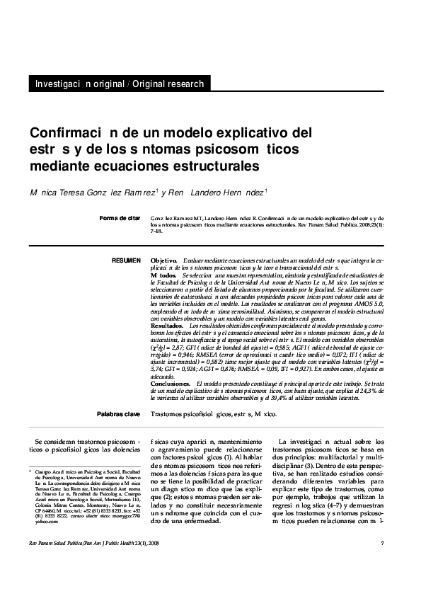 (PDF) Confirmación de un modelo explicativo del estrés y de los ...