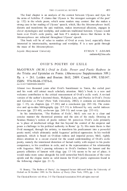 Ovid's Poetry of Exile (MM) McGowan Ovid in Exile. Power and Poetic ...