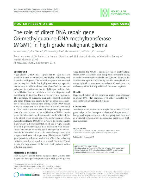 (PDF) The role of direct DNA repair gene O6-methylguanine-DNA ...
