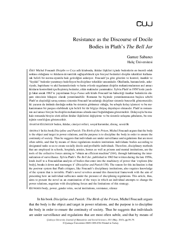 (PDF) Resistance as the Discourse of Docile Bodies in Plath's Bell Jar