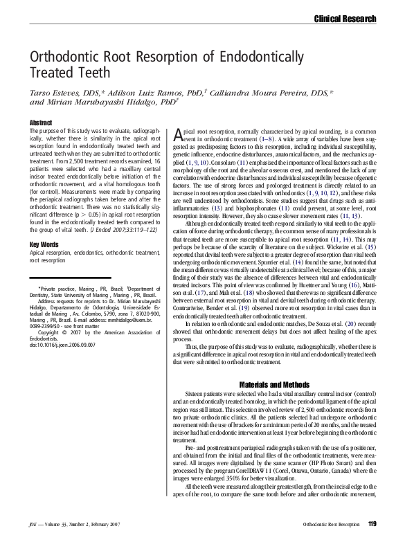 (PDF) Orthodontic root resorption of endodontically treated teeth | Adilson Ramos - Academia.edu