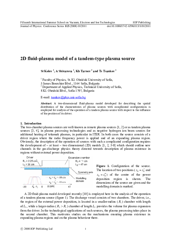 (PDF) 2D fluid-plasma model of a tandem-type plasma source