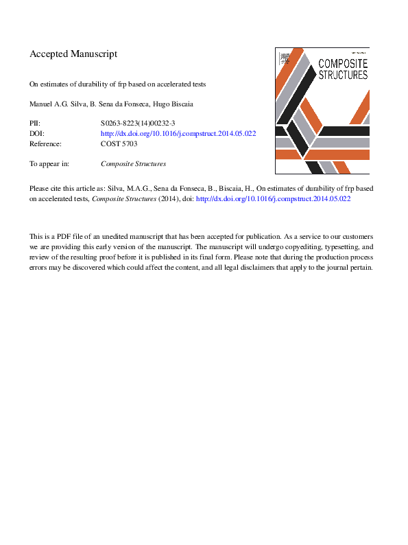 Pdf On Estimates Of Durability Of Frp Based On Accelerated Tests
