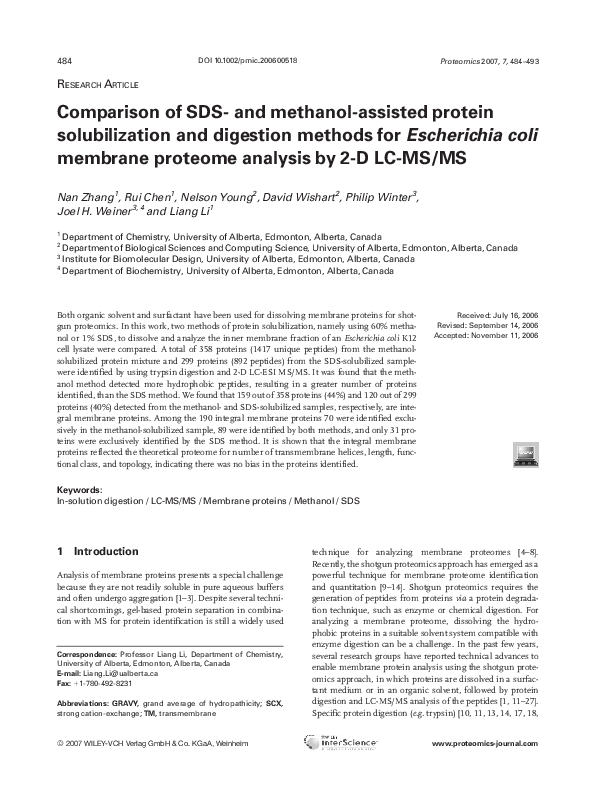 (PDF) Comparison of SDS- and methanol-assisted protein solubilization ...