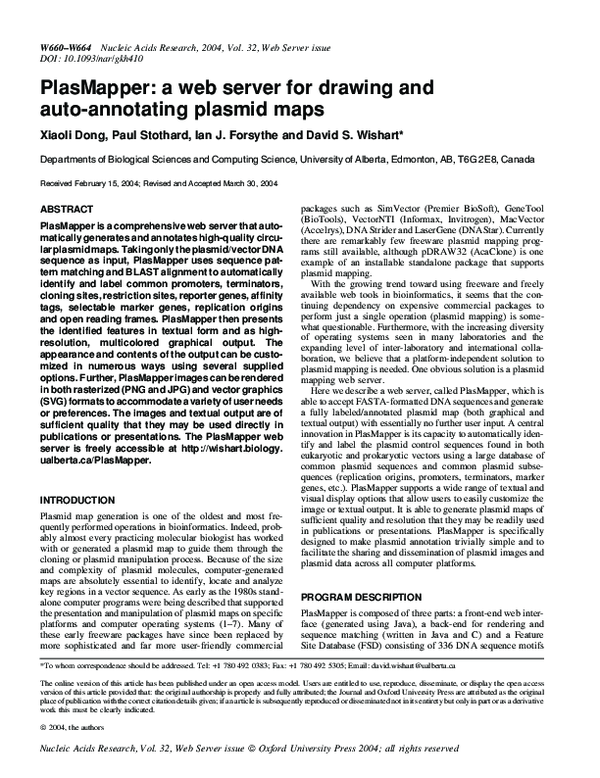 (PDF) PlasMapper: a web server for drawing and auto-annotating plasmid maps