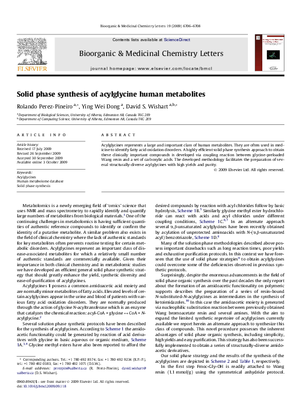 (PDF) Solid phase synthesis of acylglycine human metabolites