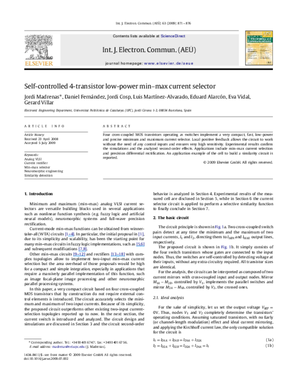 (PDF) Self-controlled 4-transistor low-power min–max current selector