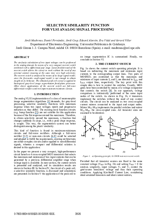 (PDF) Selective Similarity Function for VLSI Analog Signal Processing