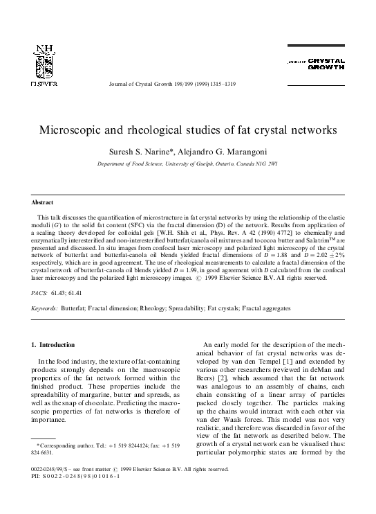 (PDF) Microscopic and rheological studies of fat crystal networks