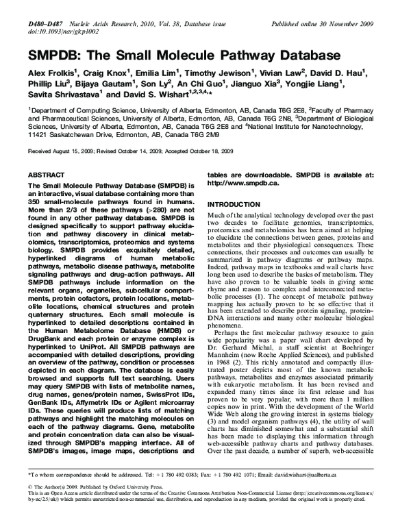 (PDF) SMPDB: The Small Molecule Pathway Database