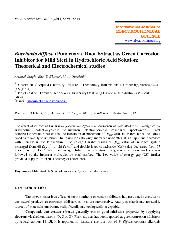 (PDF) Boerhavia diffusa (punarnava) root extract as green corrosion ...