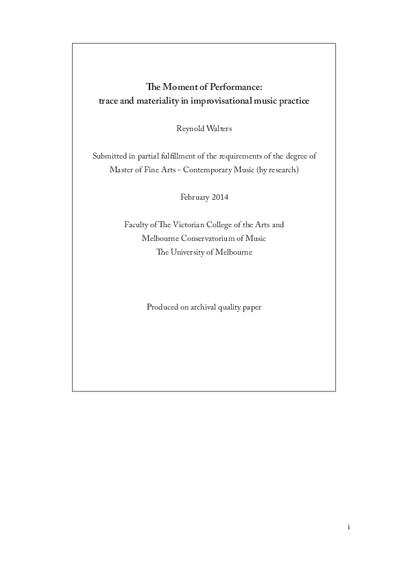 (PDF) The Moment of Performance: trace and materiality in improvisational music practice