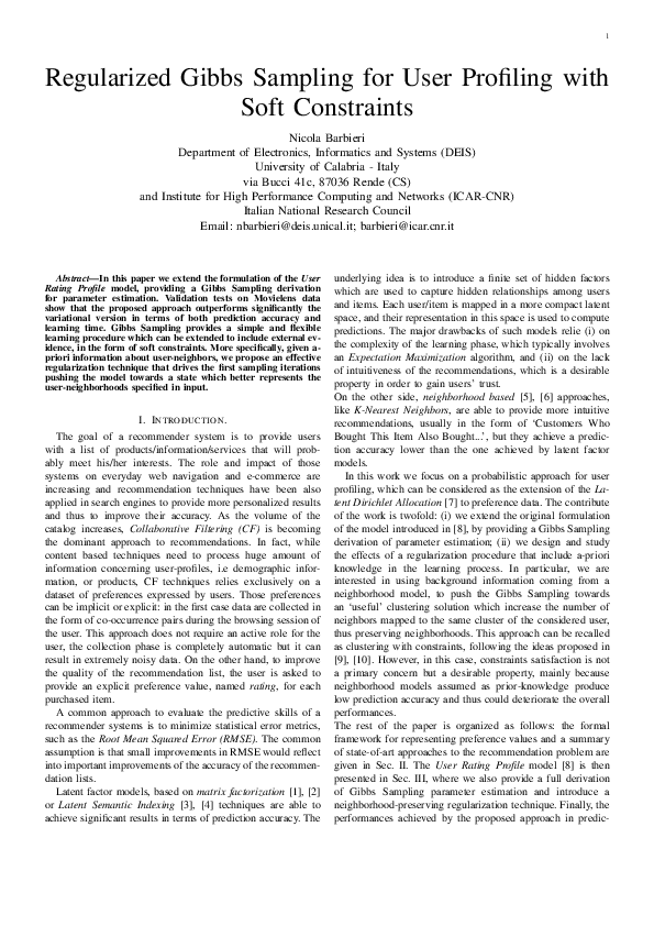 (PDF) Regularized Gibbs Sampling for User Profiling with Soft Constraints