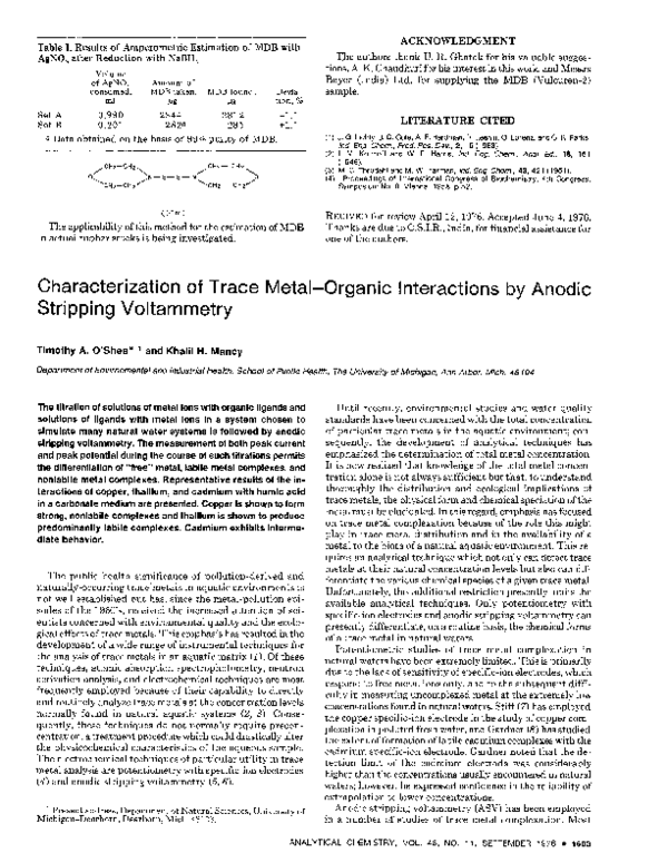 Pdf Characterization Of Trace Metal Organic Interactions By Anodic Stripping Voltammetry
