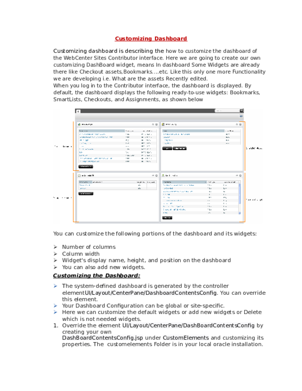 (DOC) Customizing Dashboard