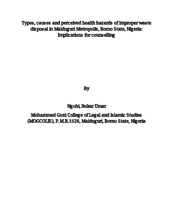 (PDF) Types causes and perceived health hazards of improper waste disposal