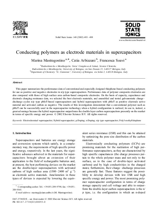 (PDF) Conducting polymers as electrode materials in supercapacitors