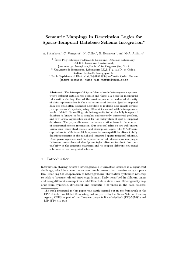 (PDF) Semantic Mappings in Description Logics for Spatio-temporal Database Schema Integration