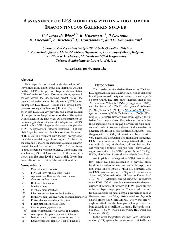 (PDF) Assessment of LES modeling within a high order discontinuous Galerkin solver