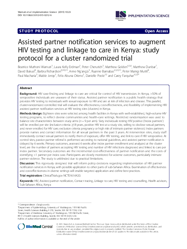 (PDF) Assisted partner notification services to augment HIV testing and ...