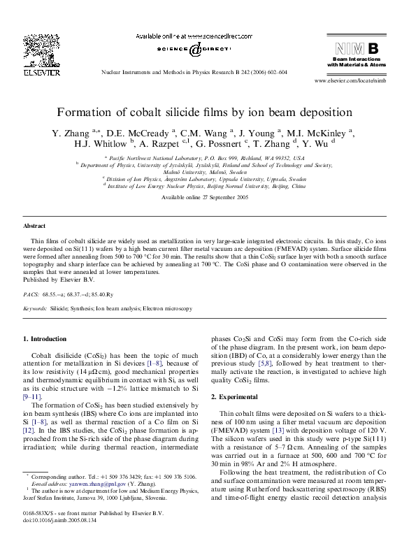 (PDF) Formation of cobalt silicide films by ion beam deposition