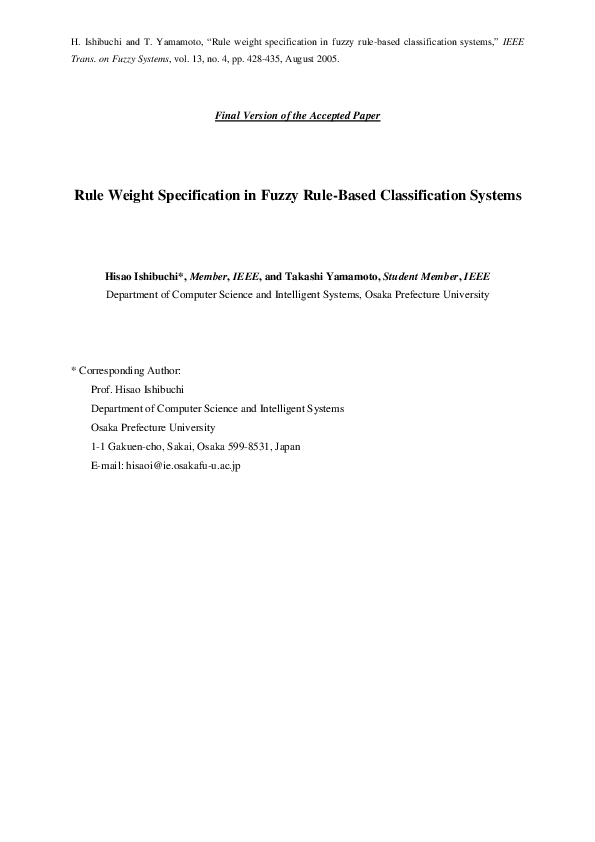 Pdf Heuristic Rule Weighting In Fuzzy Systems 