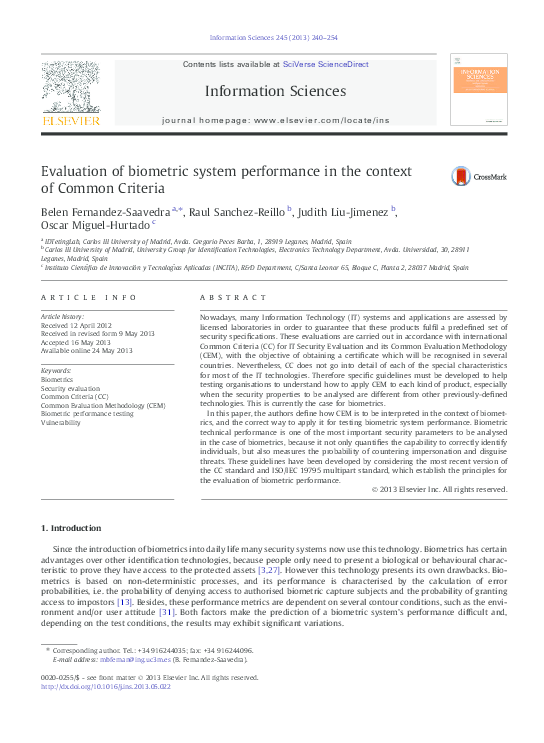 Pdf Evaluation Of Biometric System Performance In The Context Of