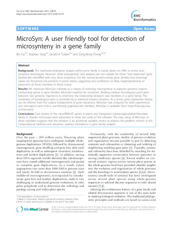 (PDF) MicroSyn: A user friendly tool for detection of microsynteny in a ...