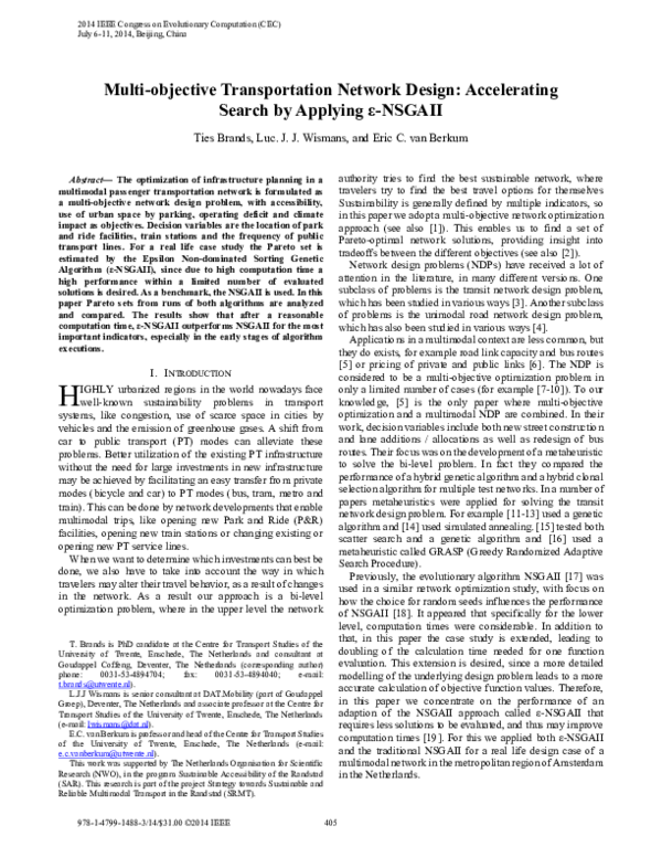 Pdf Multi Objective Transportation Network Design Accelerating Search By Applying ε Nsgaii