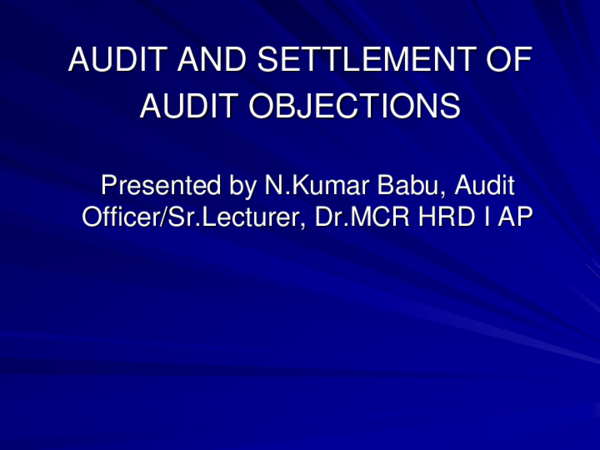 (PDF) AUDIT AND SETTLEMENT OF AUDIT OBJECTIONS
