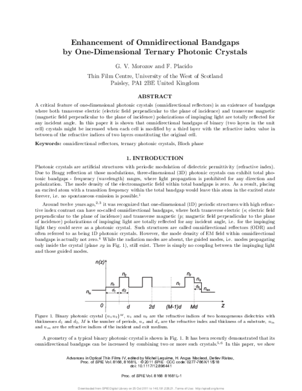 (PDF) Enhancement of omnidirectional bandgaps by one-dimensional ...