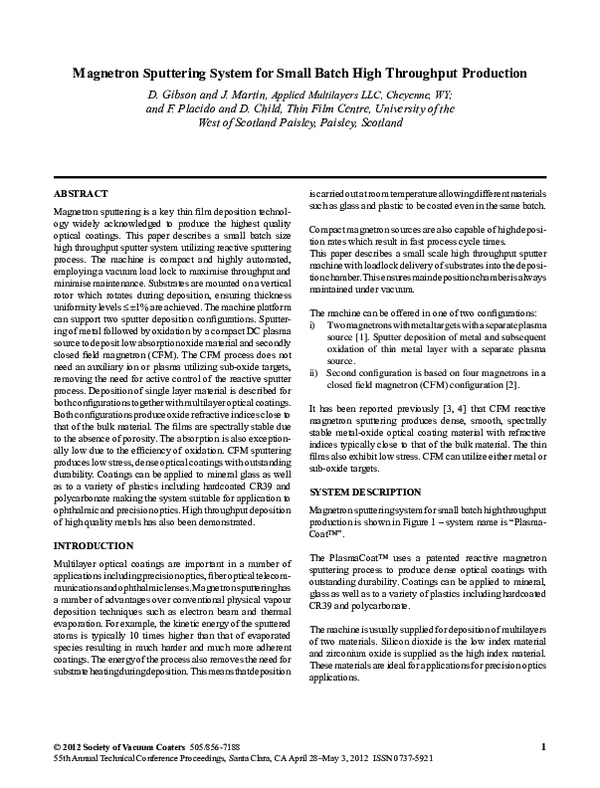 (PDF) Magnetron Sputtering System for Small Batch High Throughput Production