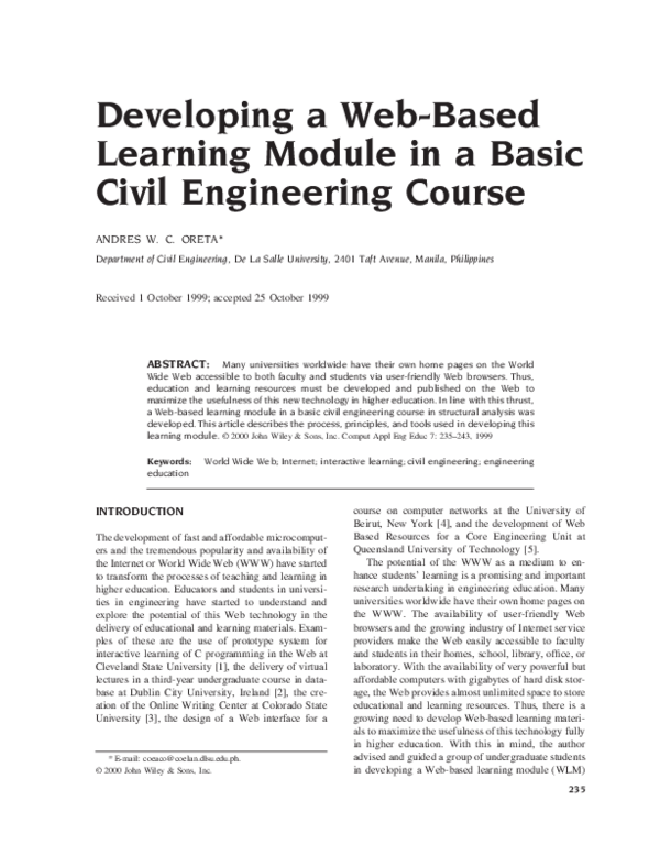(PDF) Developing a Web-based learning module in a basic civil ...