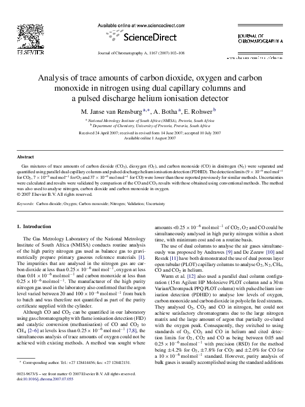 (PDF) Analysis of trace amounts of carbon dioxide, oxygen and carbon ...