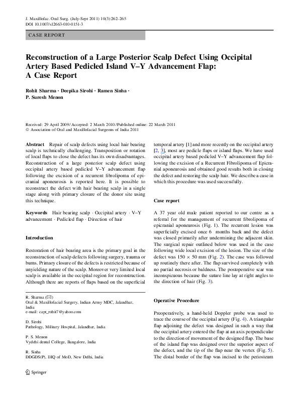 Pdf Reconstruction Of A Large Posterior Scalp Defect Using Occipital