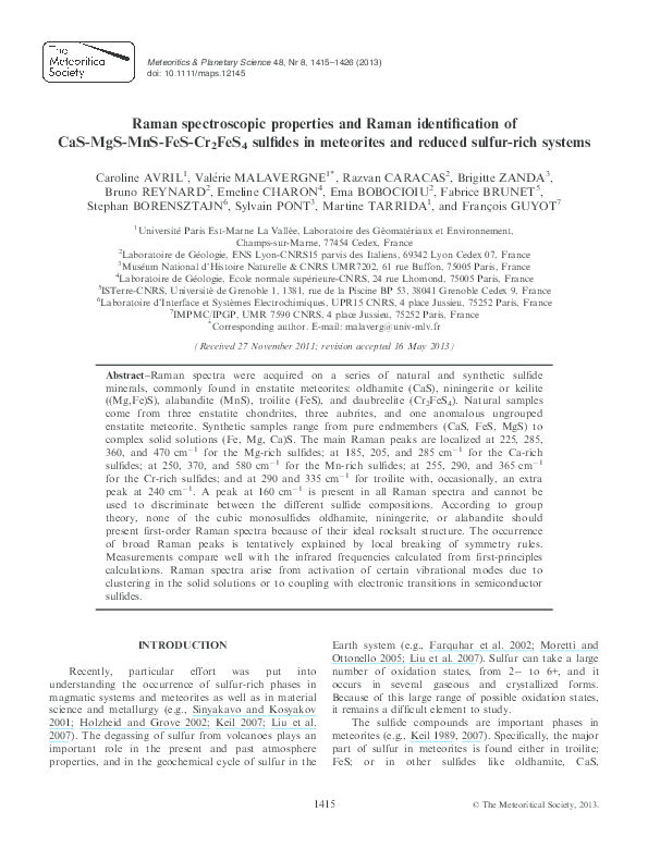 (PDF) Raman spectroscopic properties and Raman identification of CaS ...