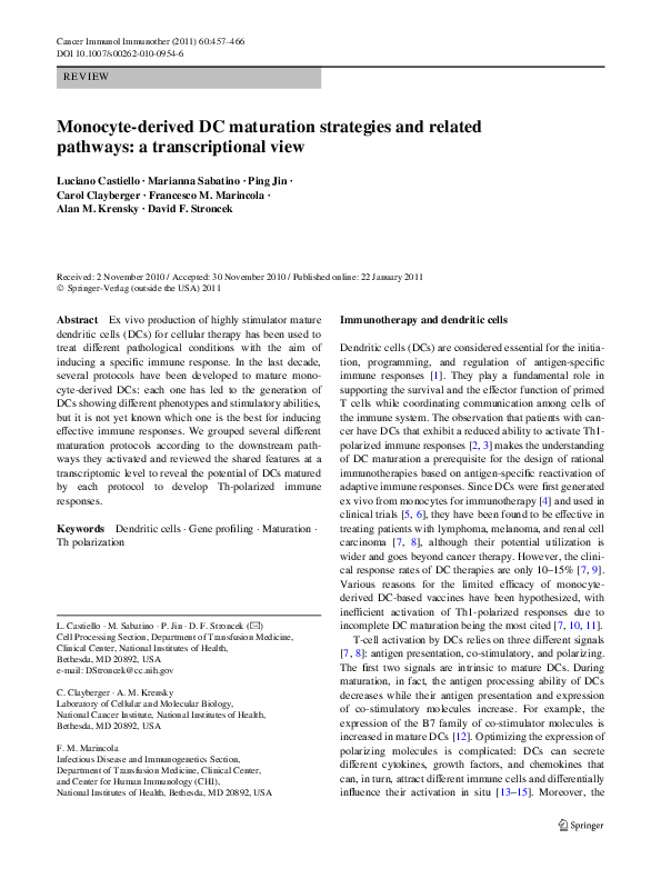 (PDF) Monocyte-derived DC maturation strategies and related pathways: a ...