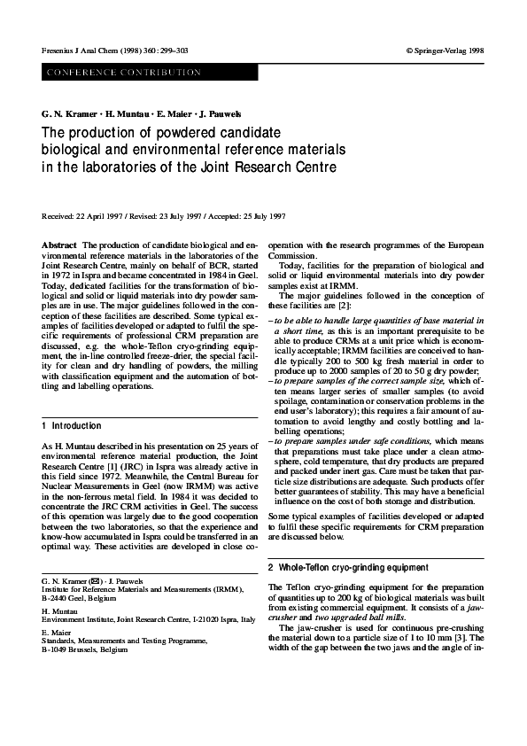 (PDF) The production of powdered candidate biological and environmental ...