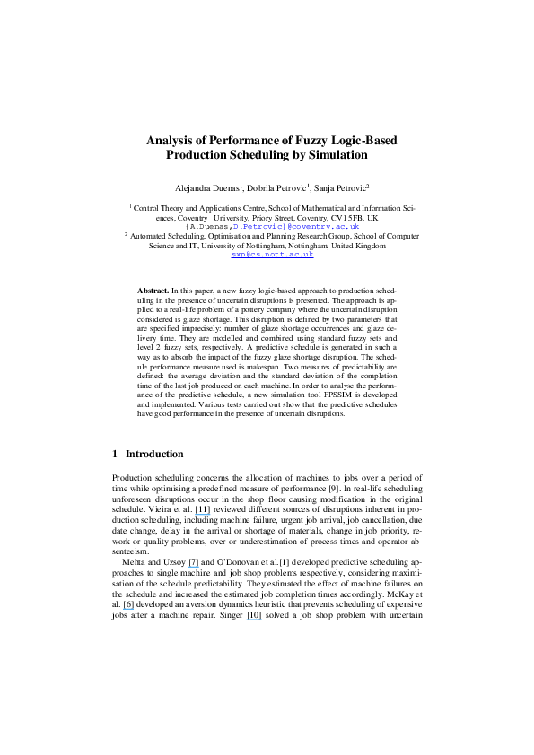 Pdf Analysis Of Performance Of Fuzzy Logic Based Production Scheduling By Simulation