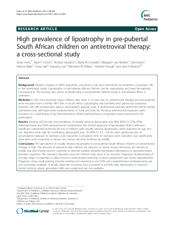 (PDF) High prevalence of lipoatrophy in pre-pubertal South African ...
