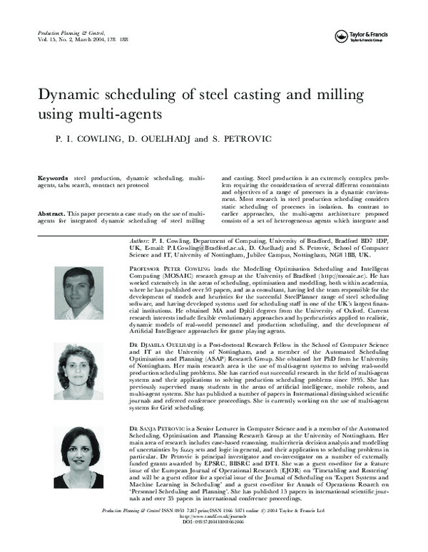 (PDF) Dynamic scheduling of steel casting and milling using multi-agents
