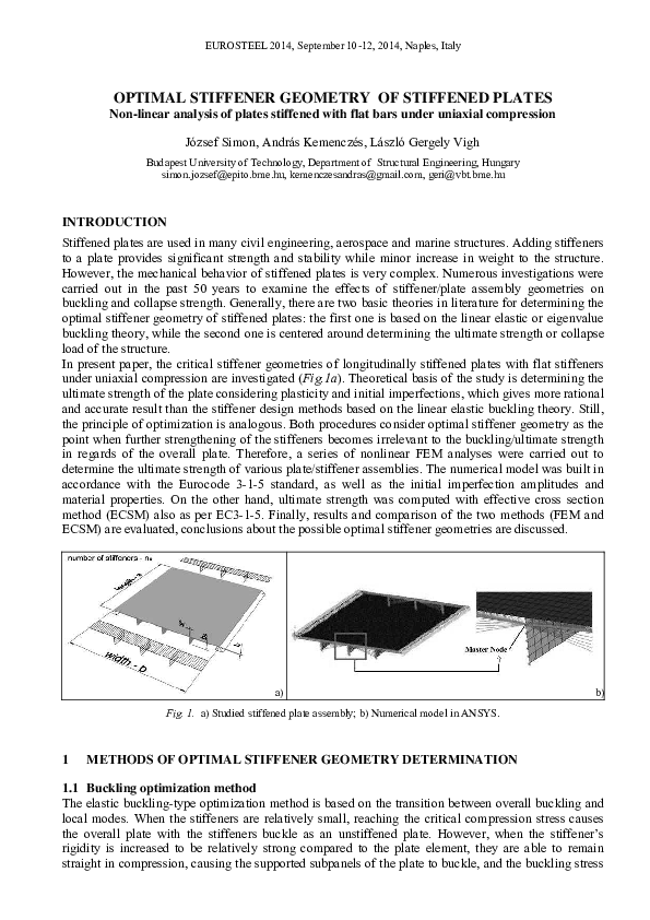 (PDF) OPTIMAL STIFFENER GEOMETRY OF STIFFENED PLATES: Non-linear ...