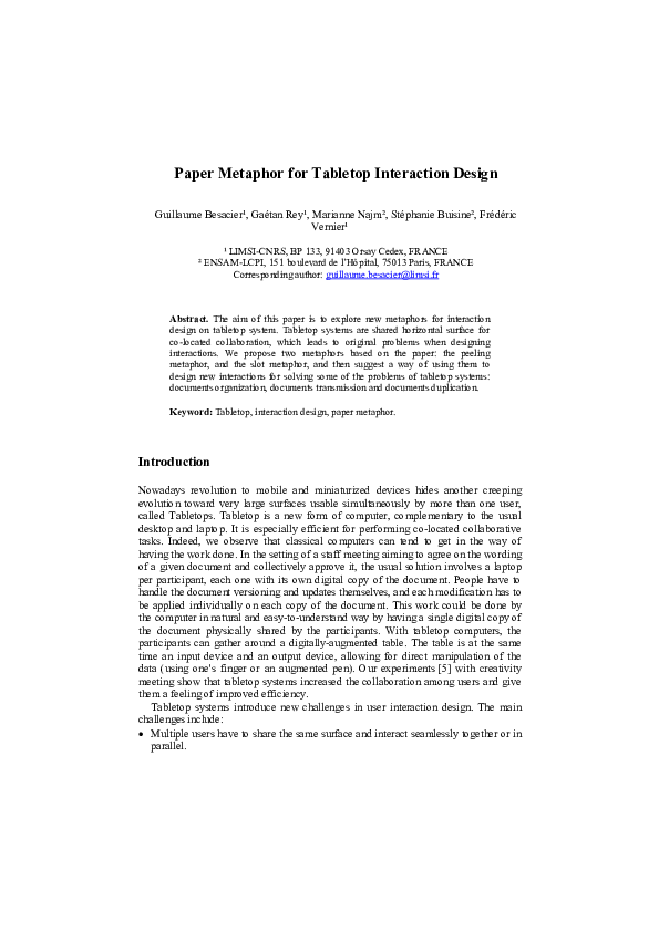 (PDF) Paper Metaphor for Tabletop Interaction Design | Stephanie ...