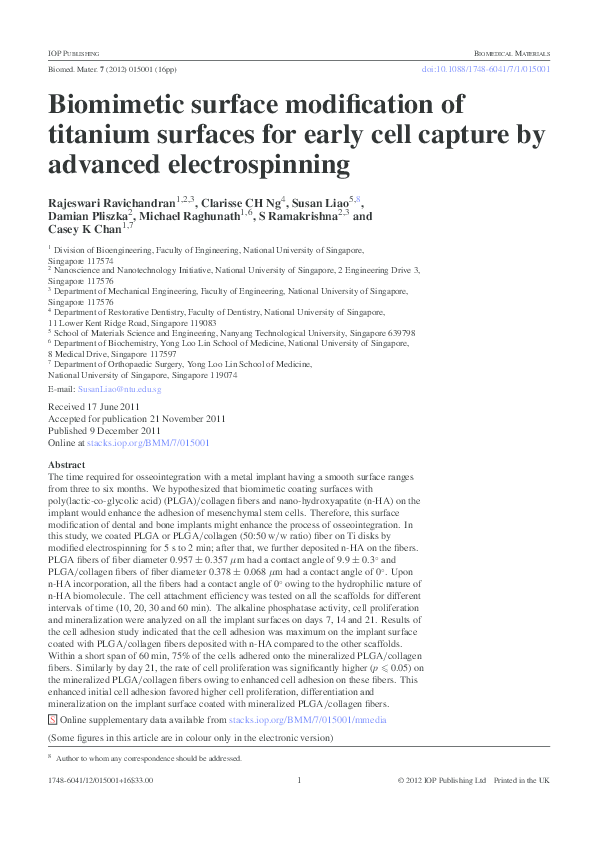 (PDF) Biomimetic surface modification of titanium surfaces for early ...