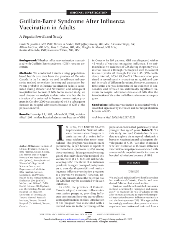 (PDF) Guillain–Barré syndrome and H1N1 (2009) pandemic influenza ...