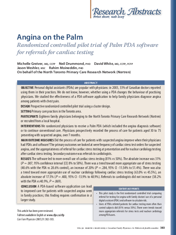 (PDF) Angina on the Palm: randomized controlled pilot trial of Palm PDA ...