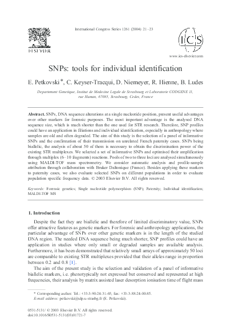 (PDF) SNPs: tools for individual identification