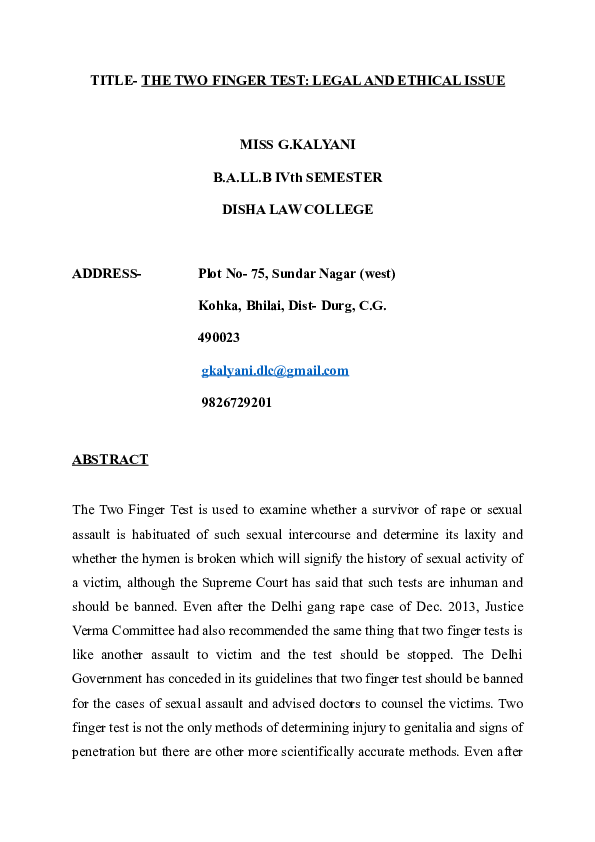 (DOC) Two Finger Test | KALYANI GURRAPPADI - Academia.edu