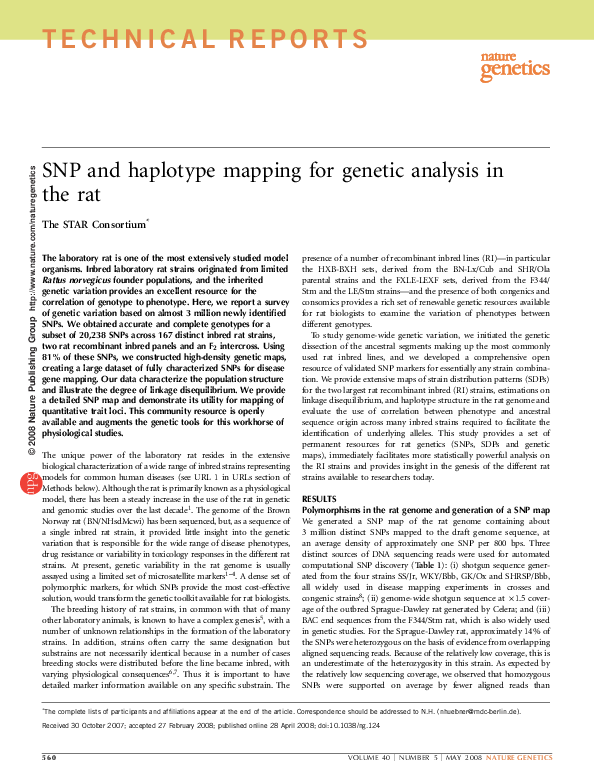 (PDF) SNP and haplotype mapping for genetic analysis in the rat